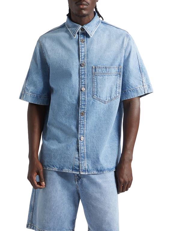GIVENCHY couture seam short sleeve denim button-up shirt